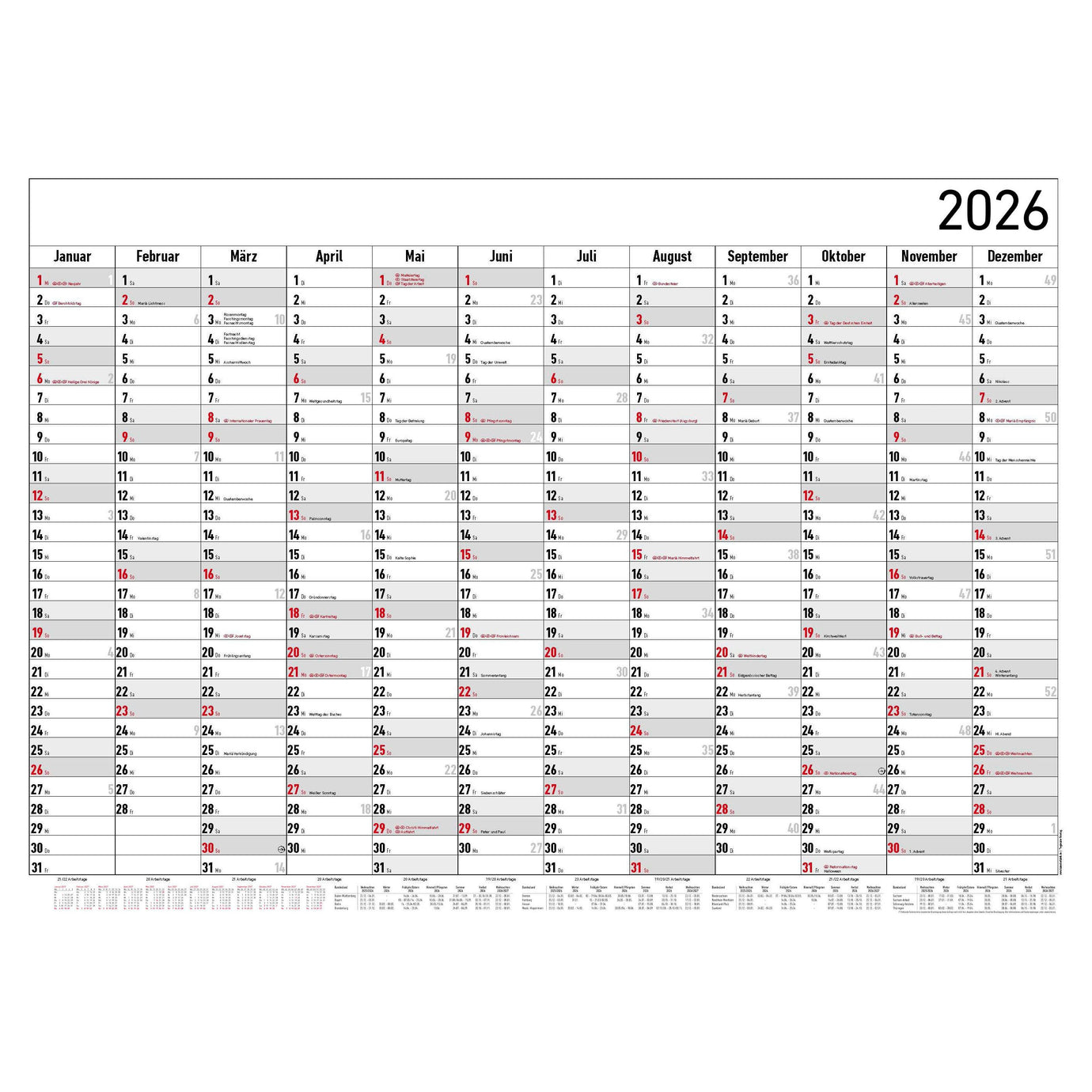 Jahresplaner "Müritz" XL 12 Monate Schwarz-Rot - Kalender 2026 günstig ...